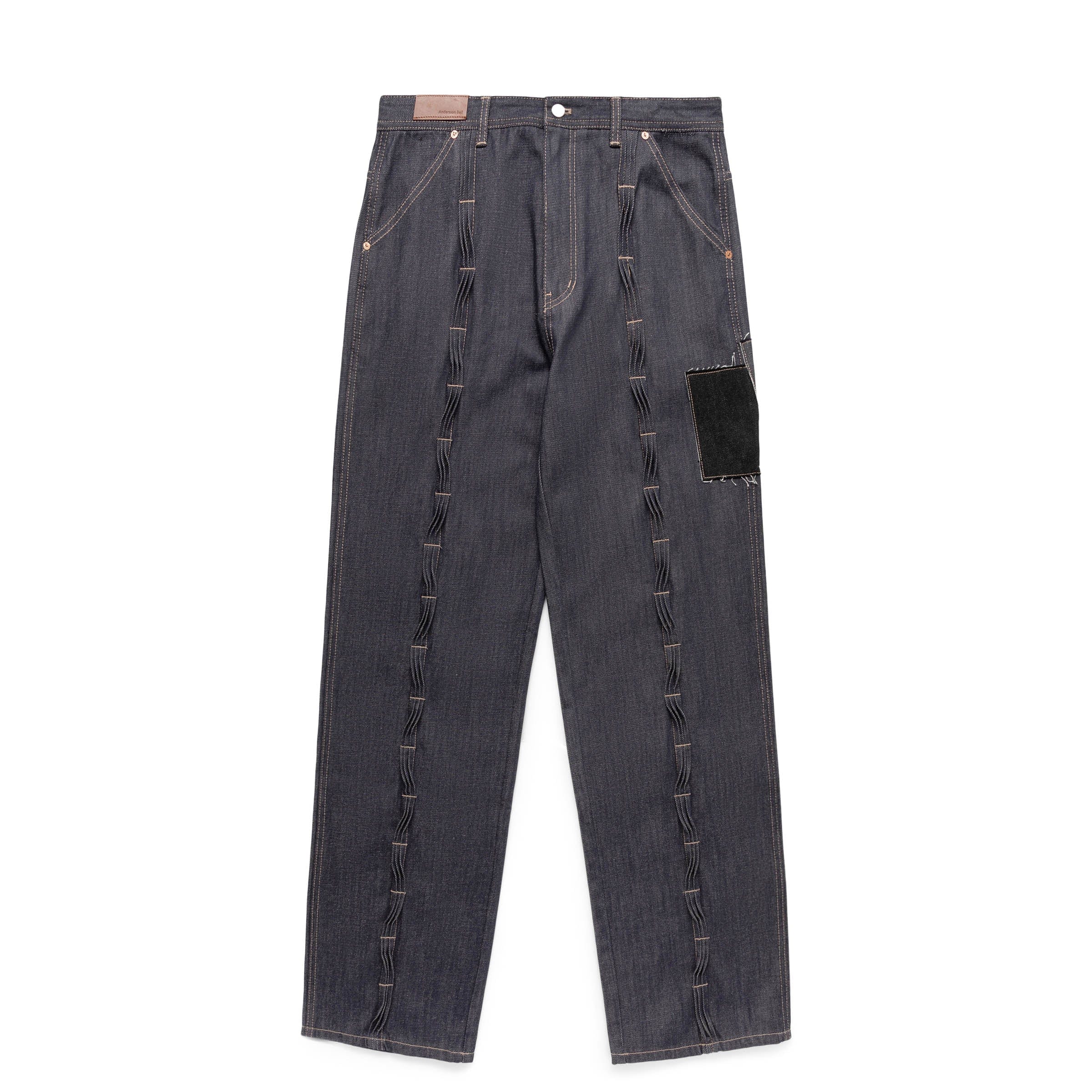 PATCHWORK WAVE TUCK WIDE LEG JEANS INDIGO | Bodega