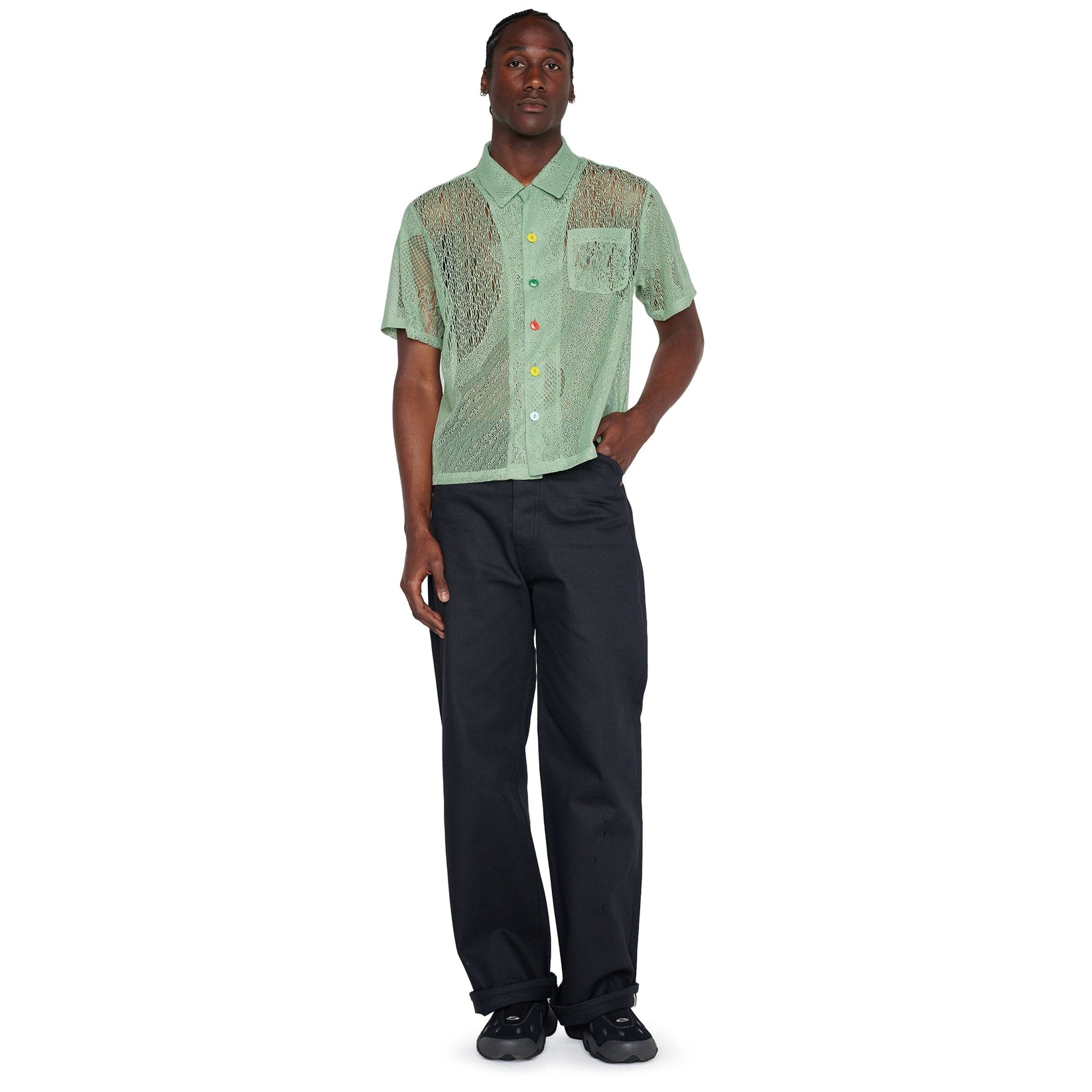 ENGINEERED MESH SHORT SLEEVE BUTTON UP GREEN | Bodega