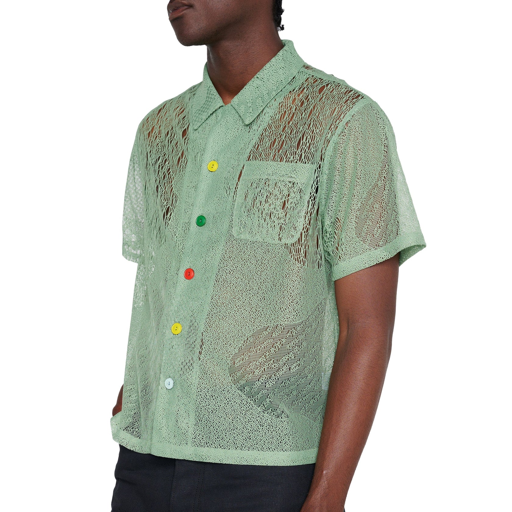ENGINEERED MESH SHORT SLEEVE BUTTON UP GREEN | Bodega