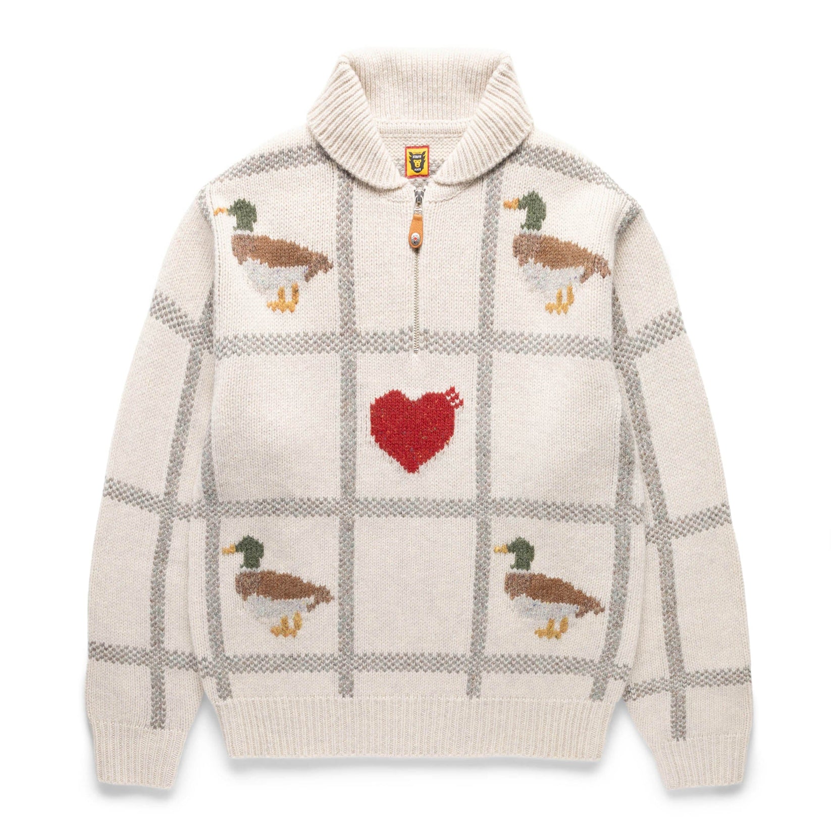 ANIMAL HALF-ZIP KNIT SWEATER WHITE | Bodega