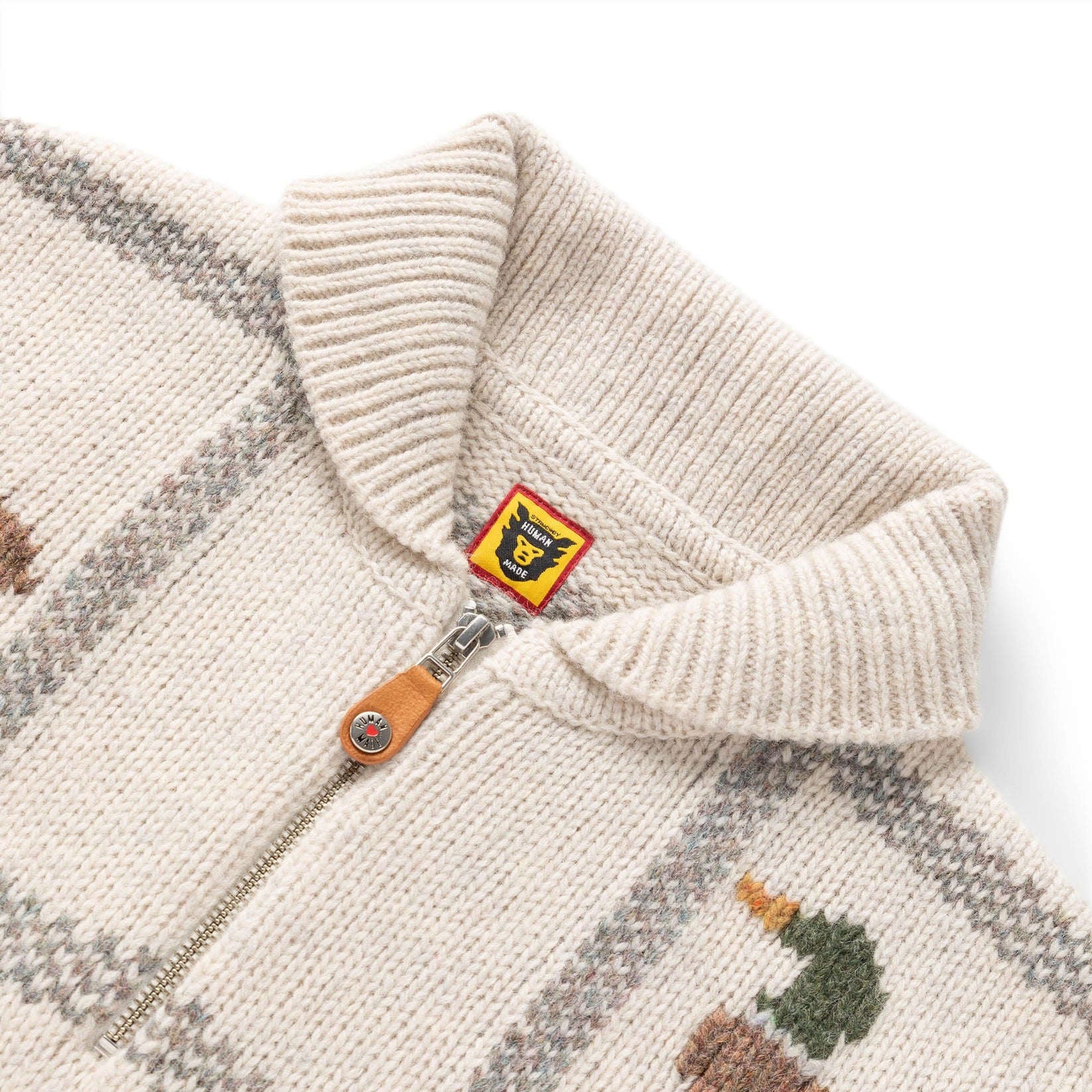 ANIMAL HALF-ZIP KNIT SWEATER WHITE | Bodega