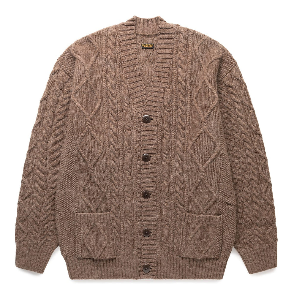 5G WOOL CABLE KNIT ELBOW-CATPITAL CARDIGAN MOCA BROWN | Bodega